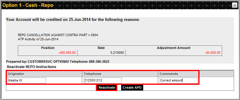 Canceling / Reactivating REPO Adjustments