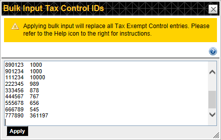 Bulk Input of Canadian Tax Exempt Control Numbers