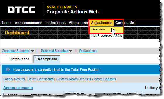 About the Adjustments Overview Page: “Redemptions” Tab