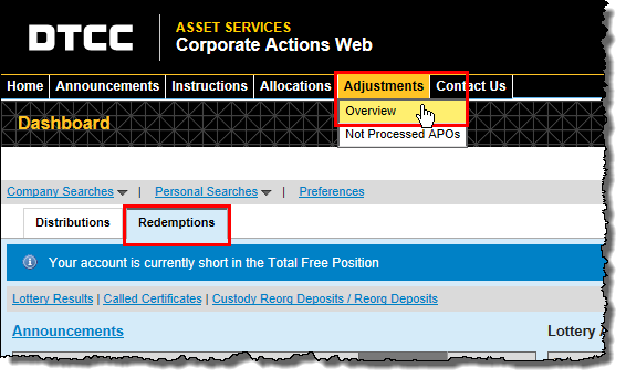 Adjustments Overview Page: Viewing a 7 Day History