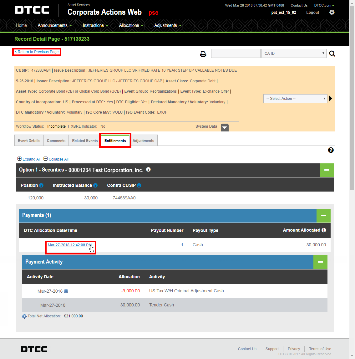 Allocations Overview Page: Viewing a 7 Day History