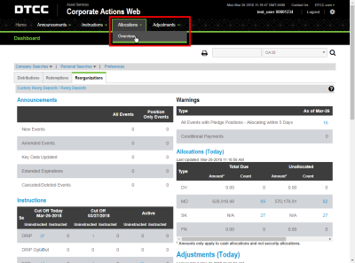 About the Allocations Overview Page: “Reorganization” Tab