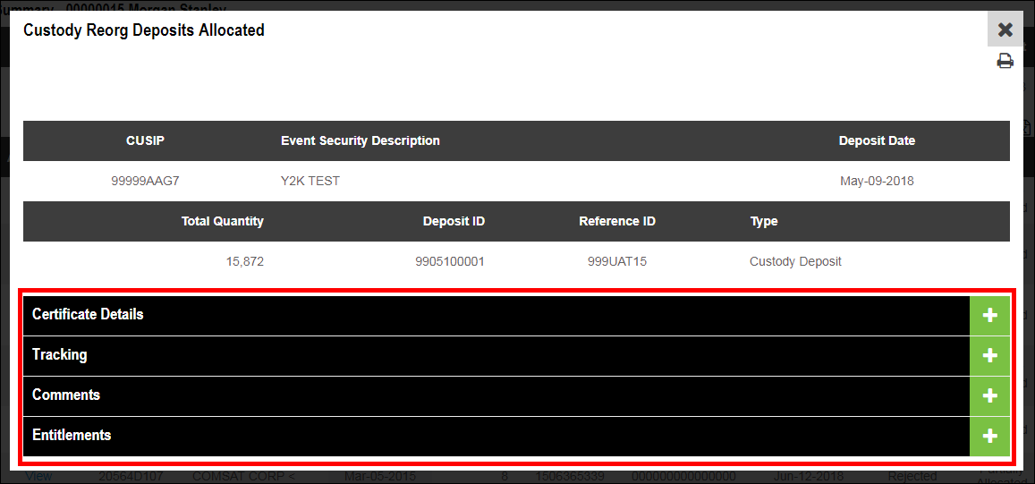 Searching for Custody Reorg or Reorg Deposits