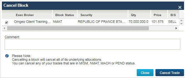 CTM User Interface: Submit a Cancel Request