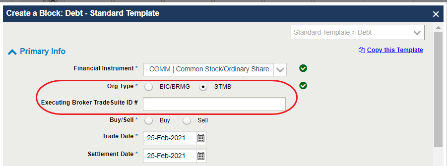 CTM User Interface: Straight to Match (STM) Support