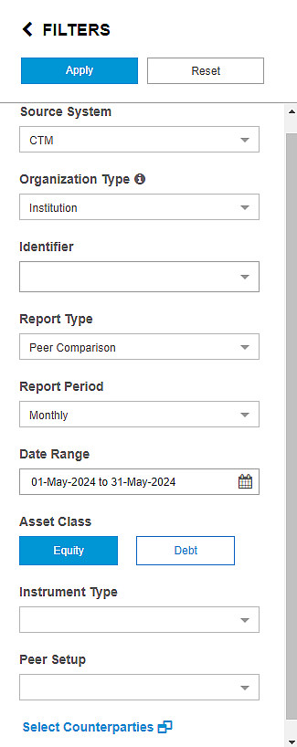 Manage Filters - Peer Comparison Report Manage Filters - Peer Comparison Report