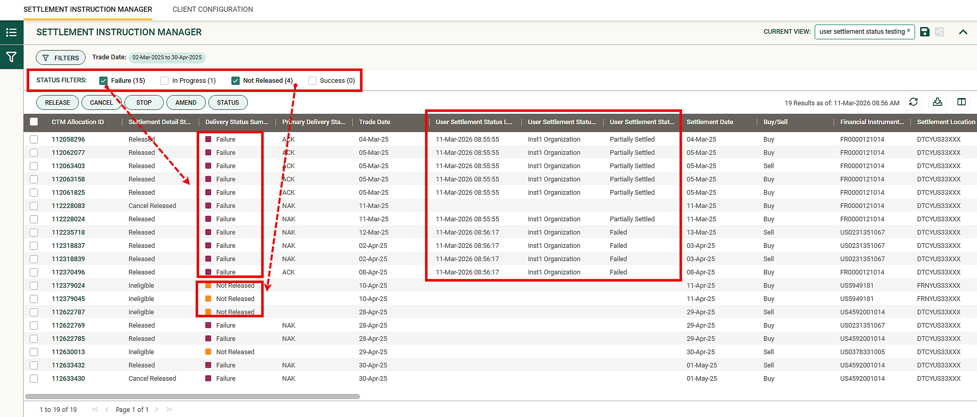 Settlement Instruction Manager: Default Filters