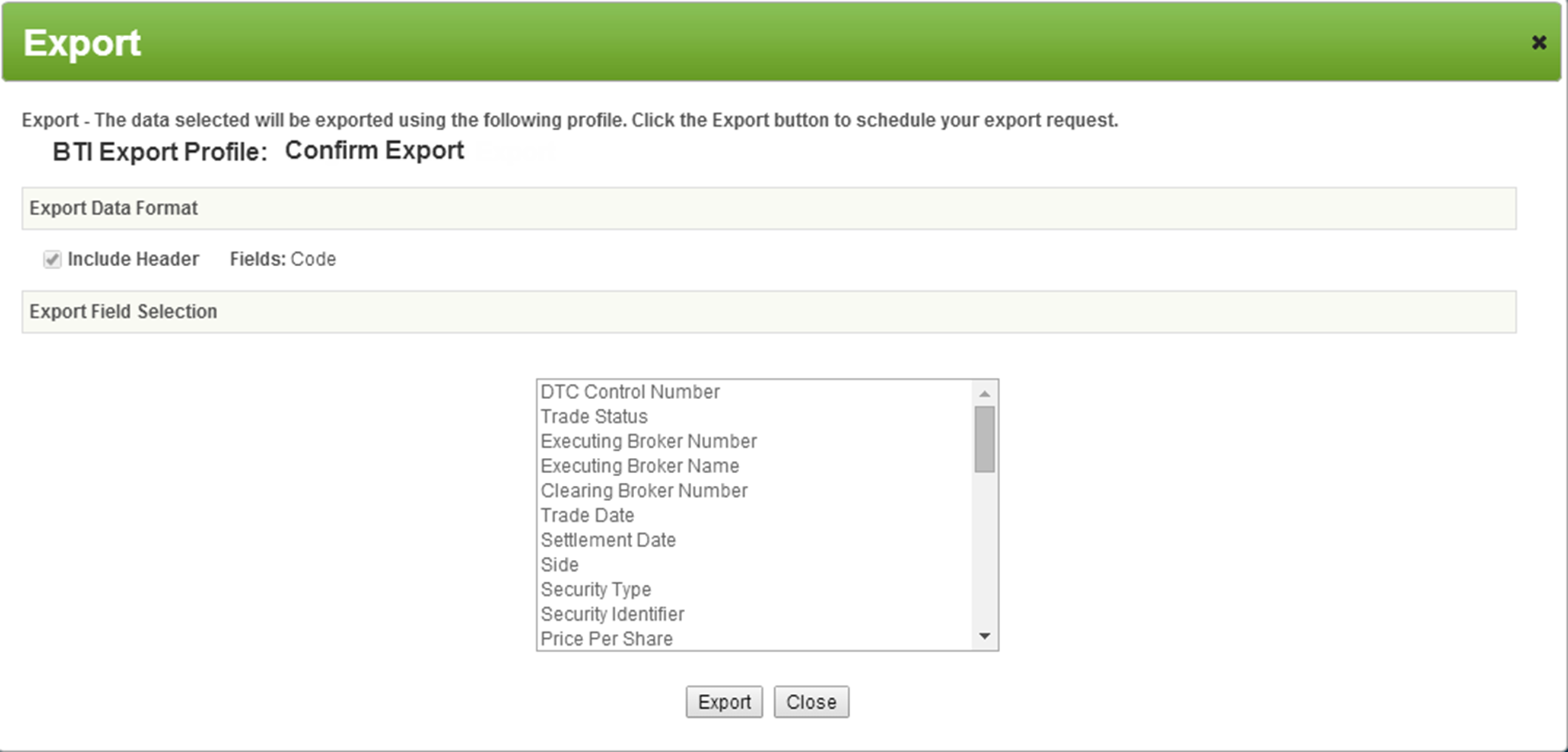 TradeSuite ID BTI Export Confirm Data